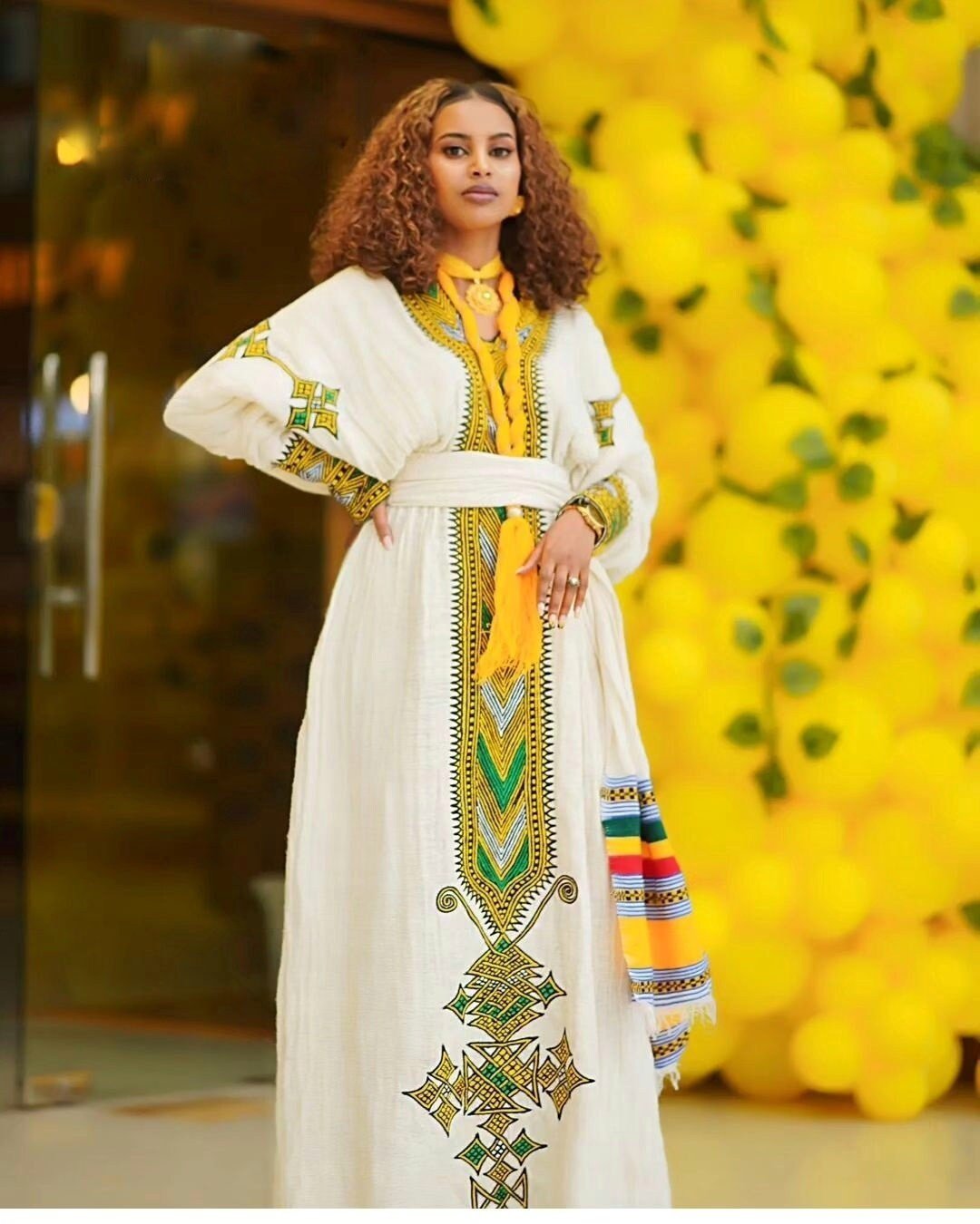 REDINA HANDWOVEN HABESHA KEMIS | GREEN AND YELLOW TIBEB ETHIOPIAN DRESS ...