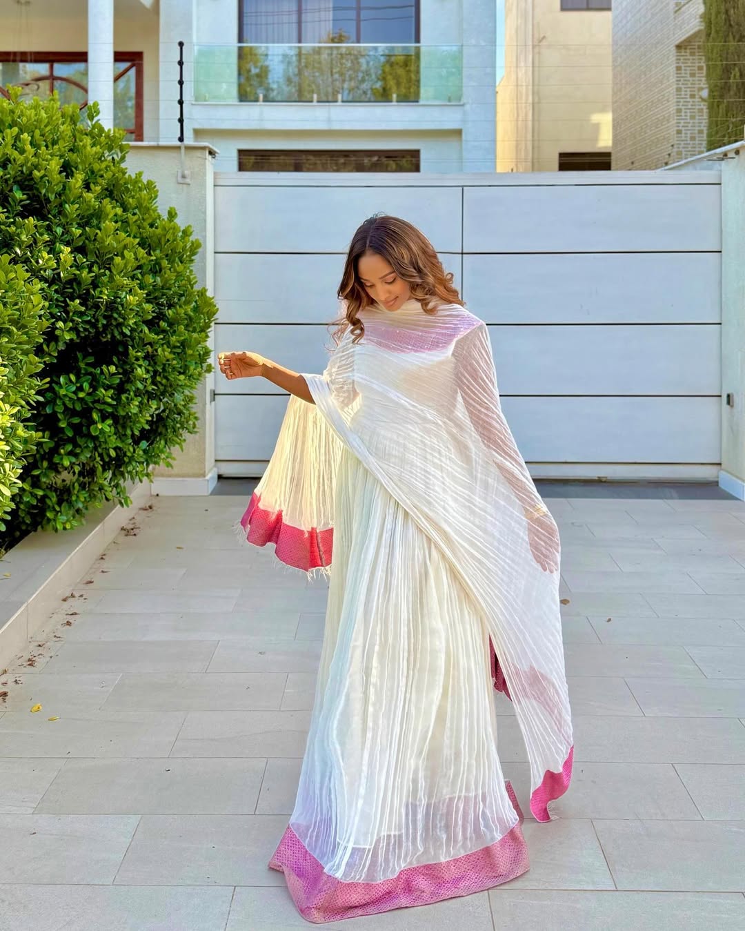 SELAM|ETHIOPIAN TRADITIONA DRESS|WHITE COTTON WITH PINK TEBEB – HABESHA ...